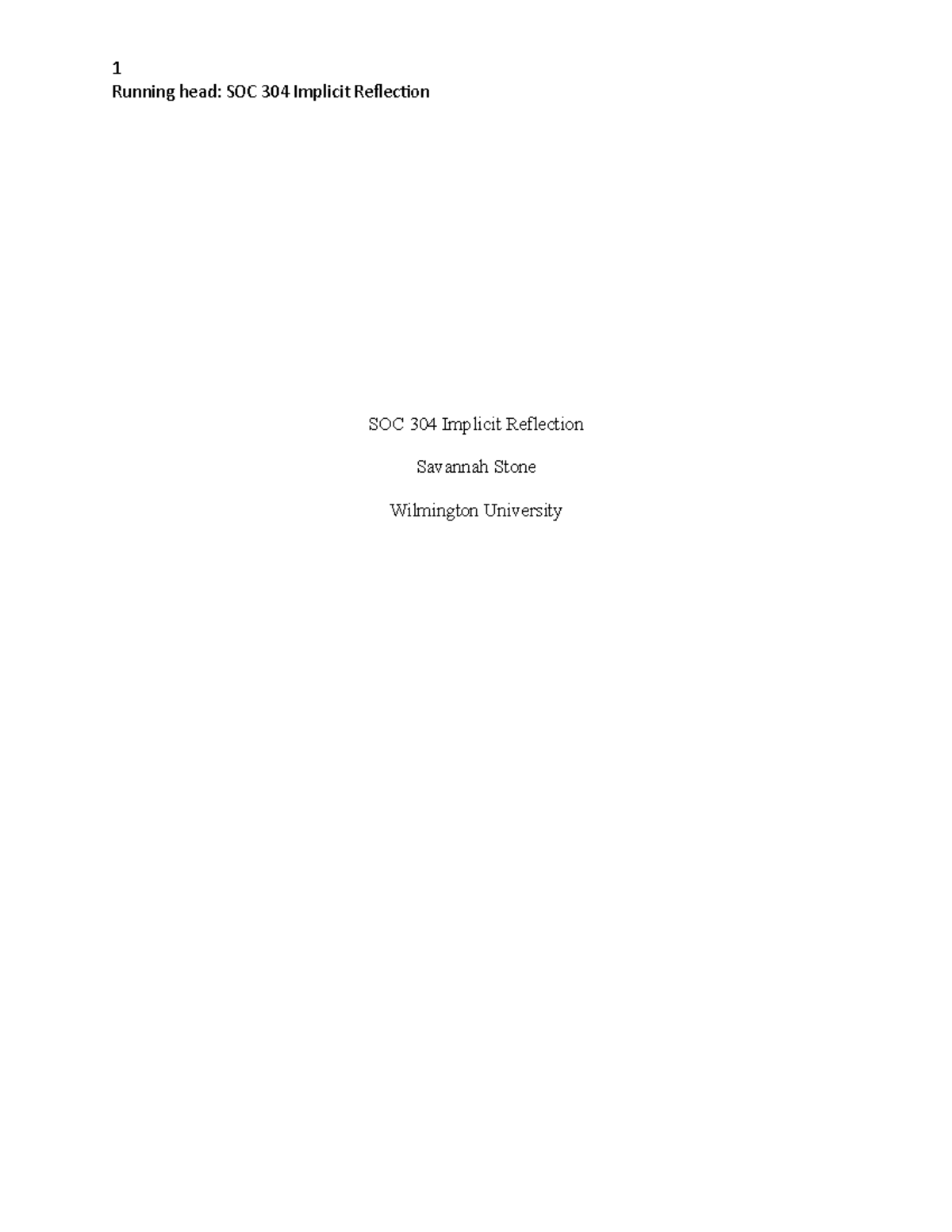 SOC 304 Implicit Reflections-1 - SOC 304 Implicit Reflection Savannah ...