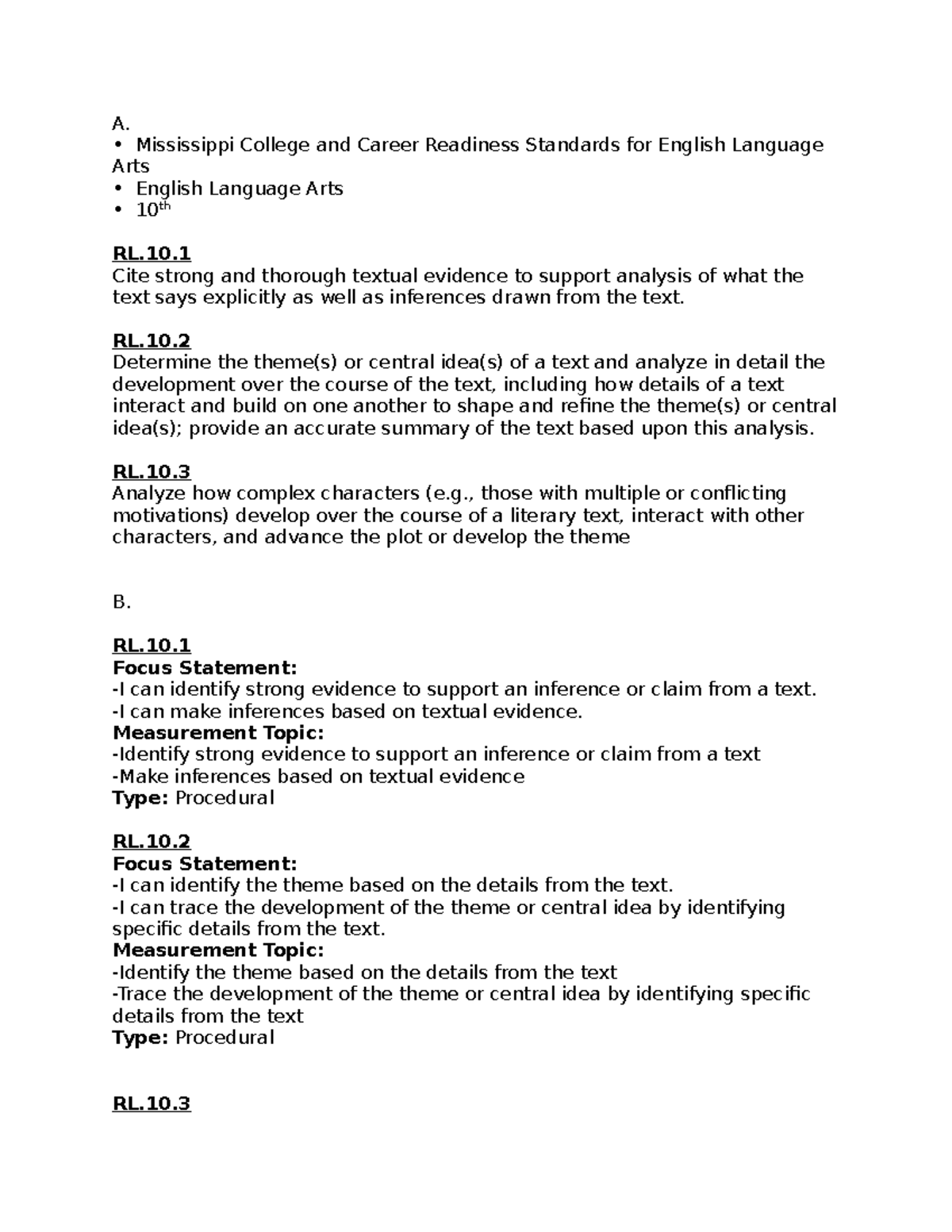 Identifying What to Assess - A. Mississippi College and Career ...