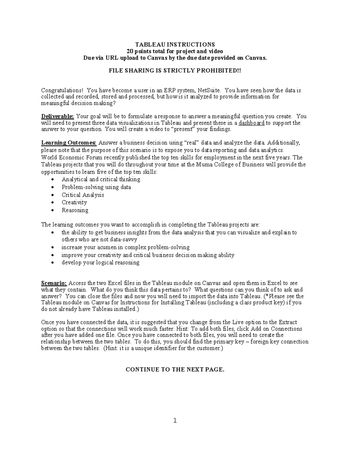 Tableau Instructions S22 (ACG3401) - 1 TABLEAU INSTRUCTIONS 20 points ...