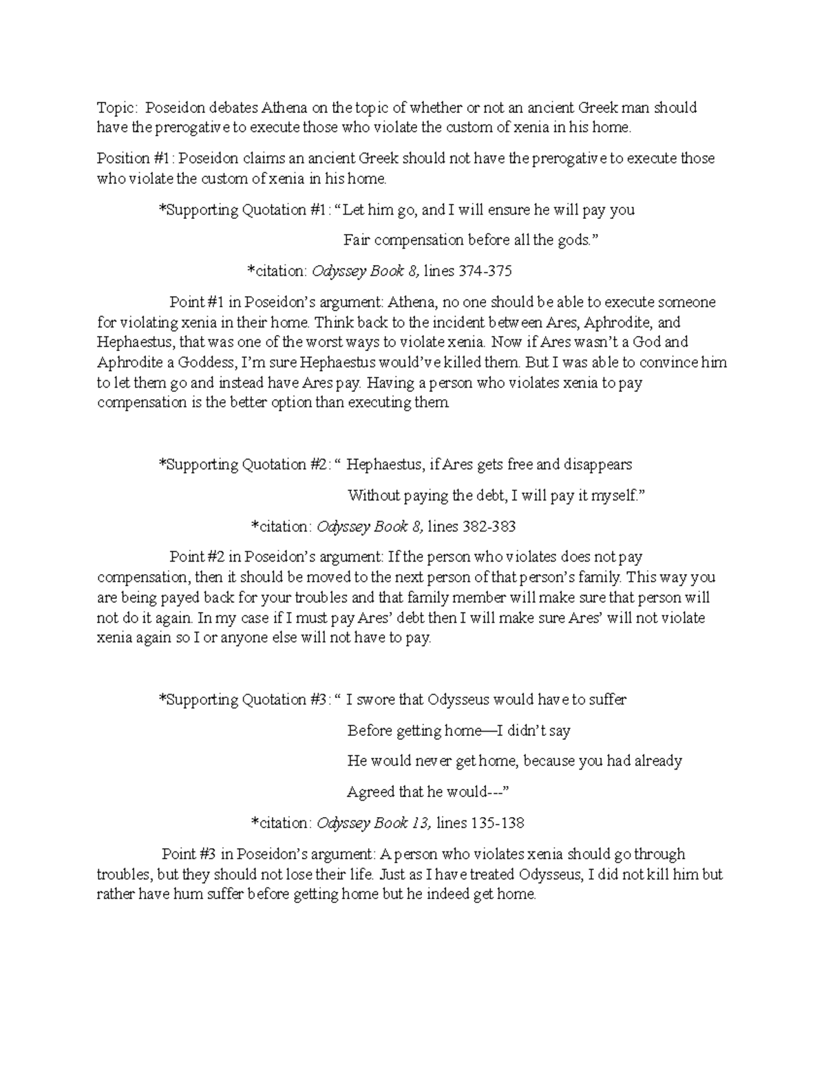 Debate exercise 2 - Topic: Poseidon debates Athena on the topic of ...