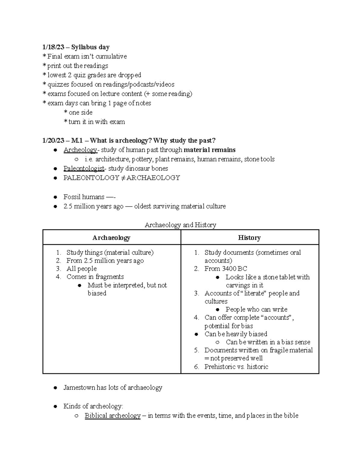ANTH 205 Exam 1 Lecture Notes - 1/18/23 – Syllabus day Final exam isn’t ...
