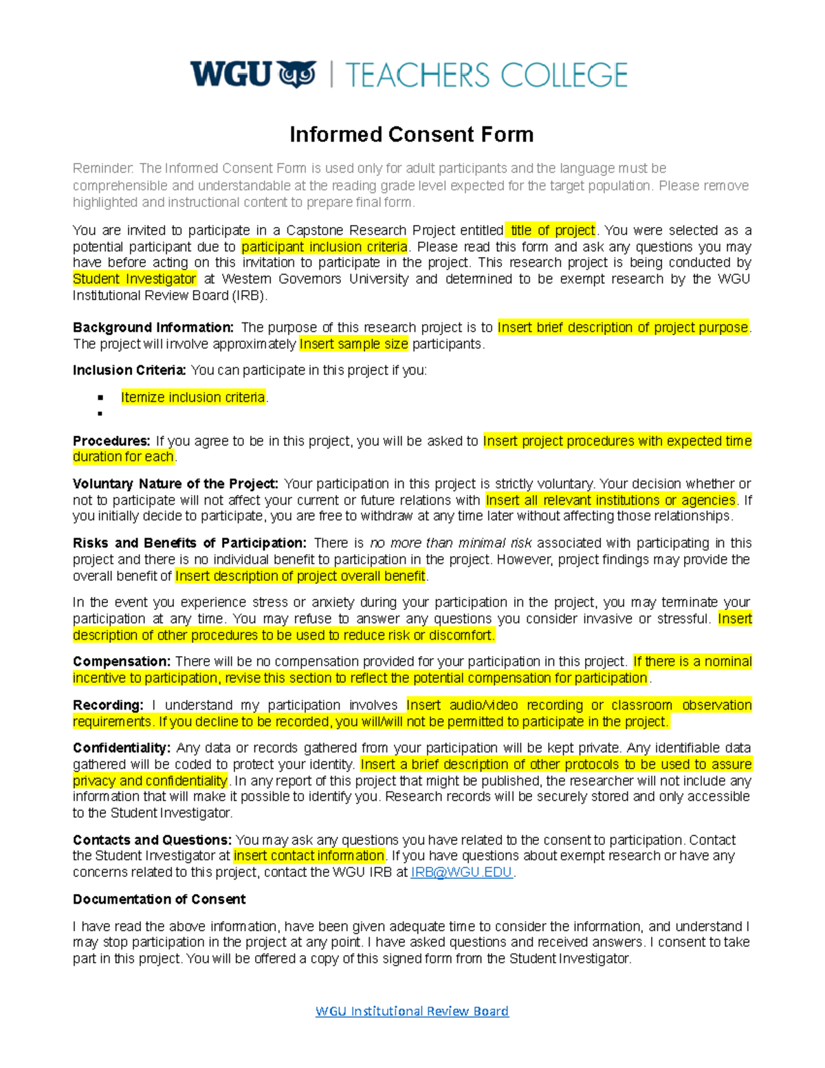 TC Exempt Research Informed Consent Form (Adult Participants Only ...