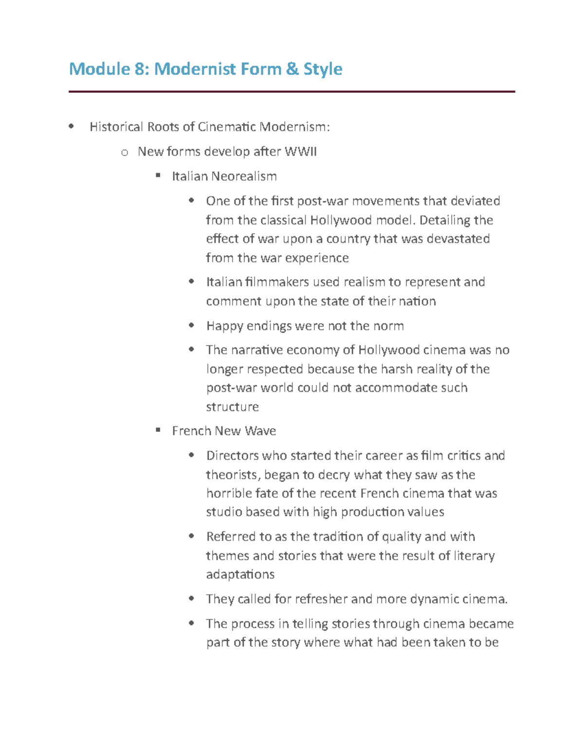 Module 8-Modernist Form & Style - Module 8: Modernist Form & Style ...