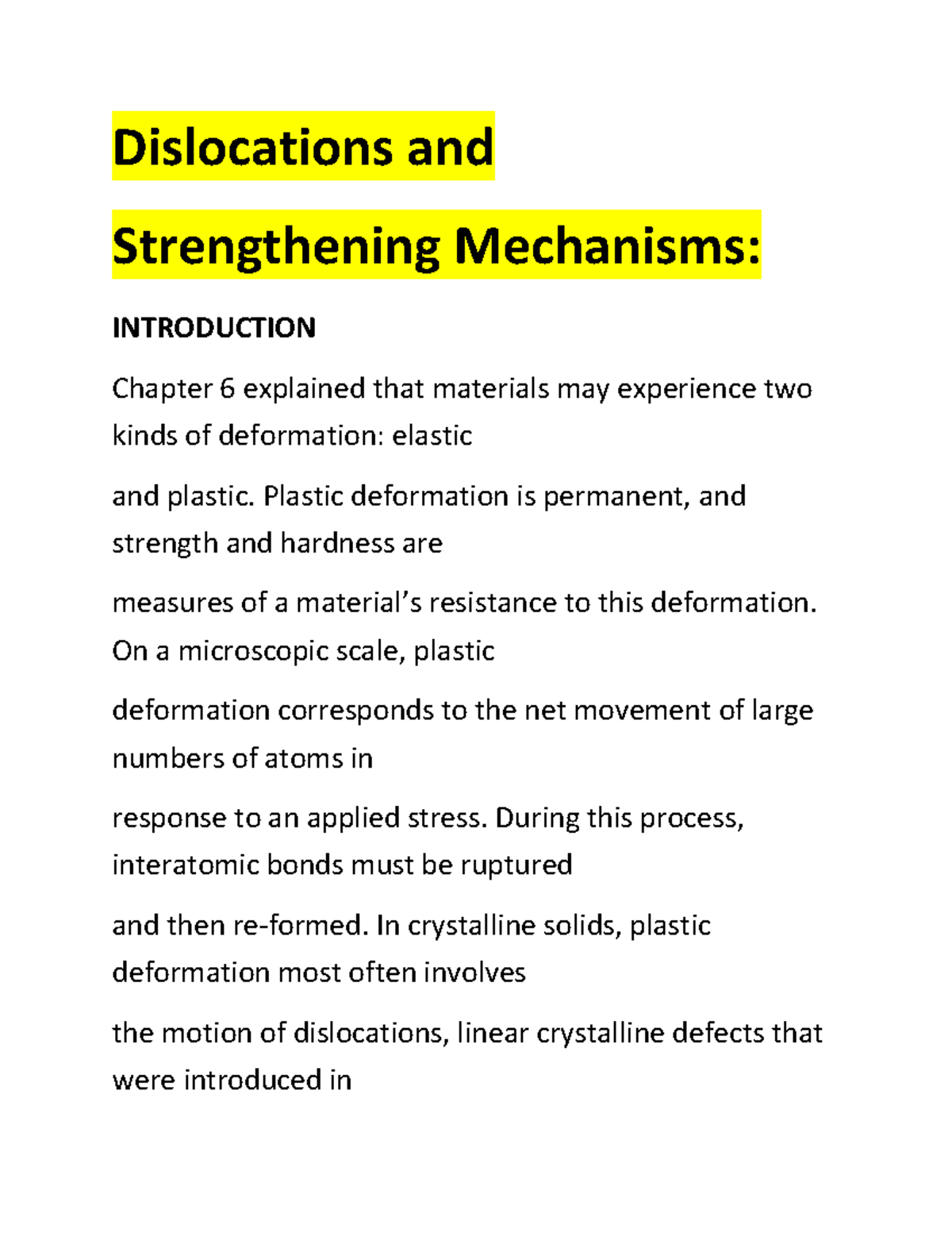 Dislocations and strengthening Mechanisms - Dislocations and Strengthening Mechanisms ...