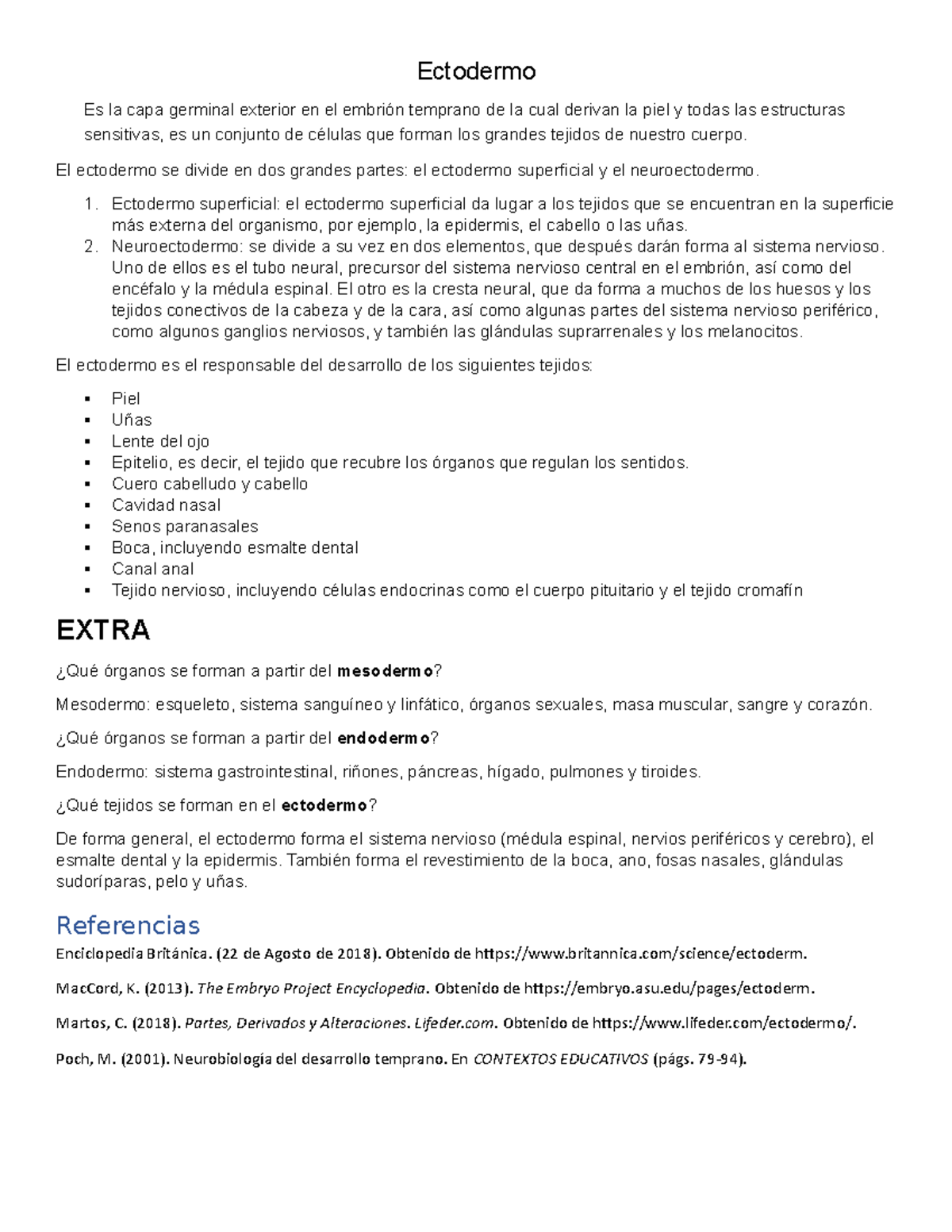 Ectodermo cuadro sinóptico y aportación al tema - Ectodermo Es la capa ...