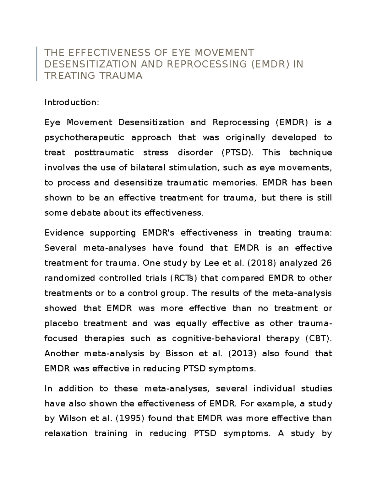THE Effectiveness OF EYE Movement Desensitization AND Reprocessing ...
