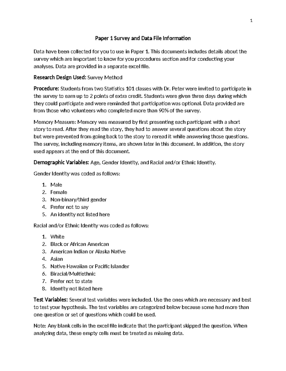 Paper 1 Data File Information - Paper 1 Survey and Data File ...