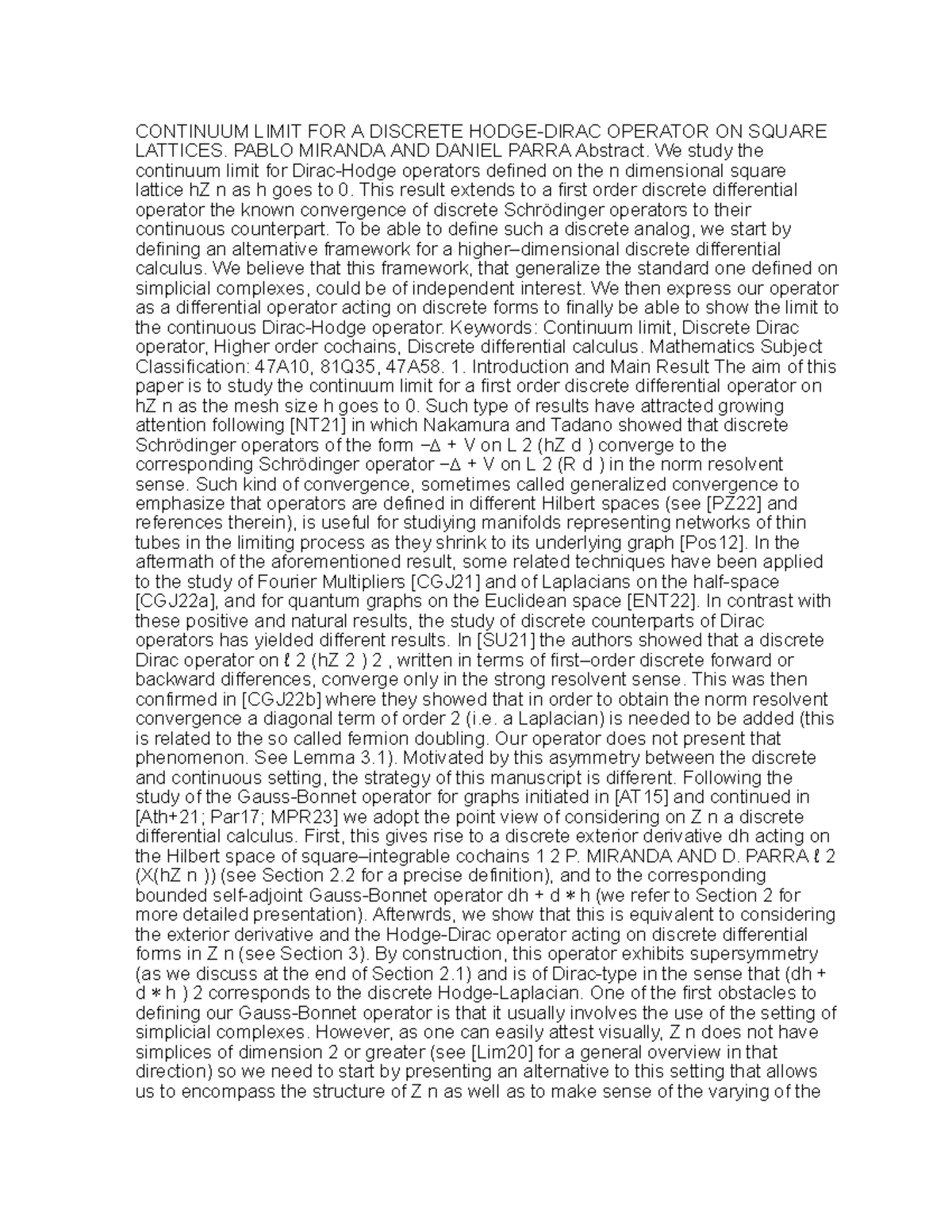 Continuum limit for a discrete Hodge-Dirac operator on square lattices ...