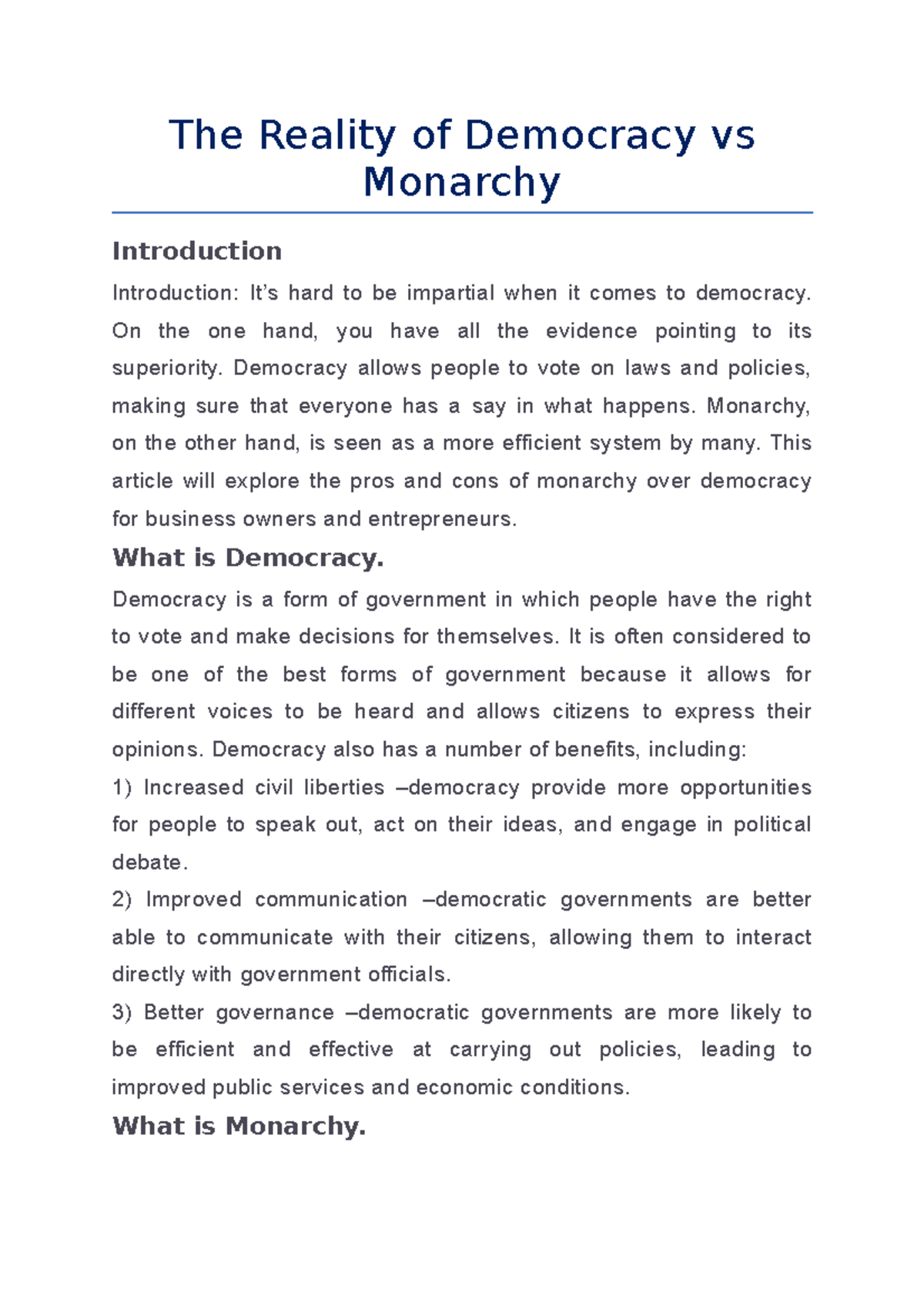 The Reality of Democracy vs Monarchy - The Reality of Democracy vs ...