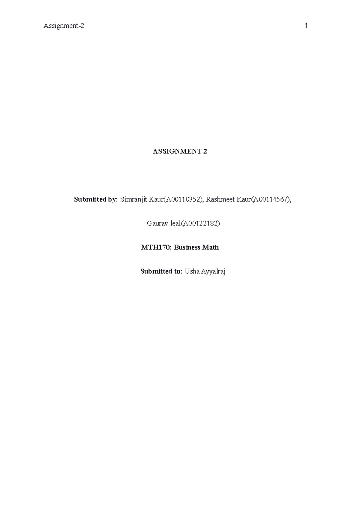 Assignment -2 Amortization and Sinking - ASSIGNMENT- Submitted by: Simranjit Kaur(A00110352 ...