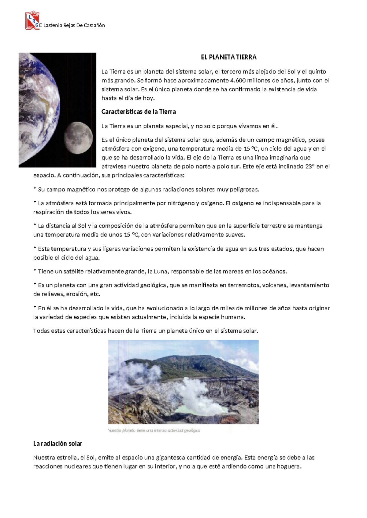 Ficha actividad - AYUDA - EL PLANETA TIERRA La Tierra es un planeta del ...