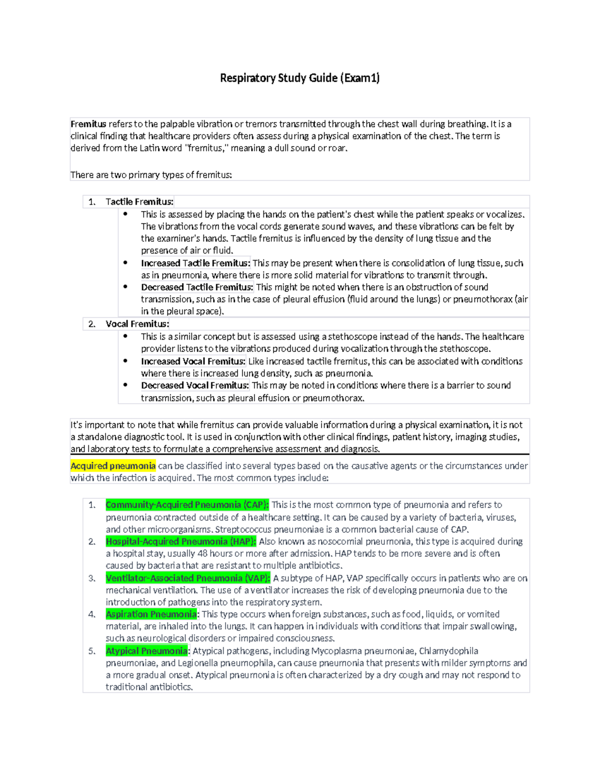 EXAM 1 Respiratory Study Guide - Respiratory Study Guide (Exam1 ...