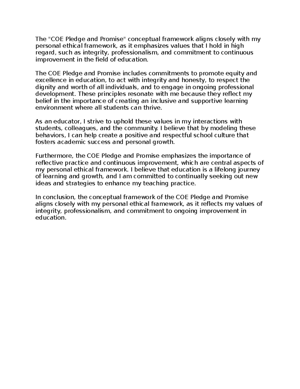 5.2 discussion - Assigned course material - The "COE Pledge and Promise ...