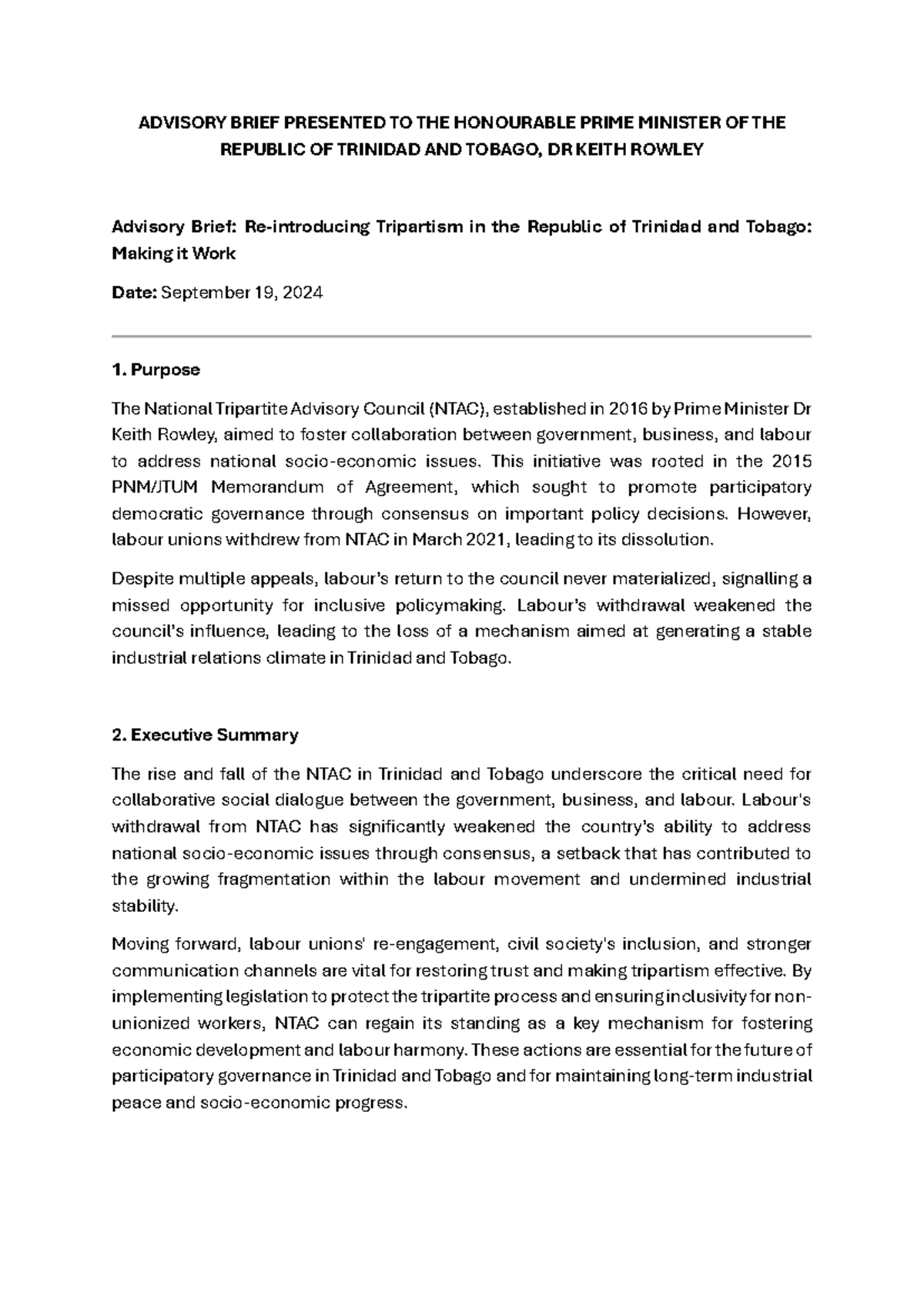 Advisory Brief Format - ADVISORY BRIEF PRESENTED TO THE HONOURABLE ...