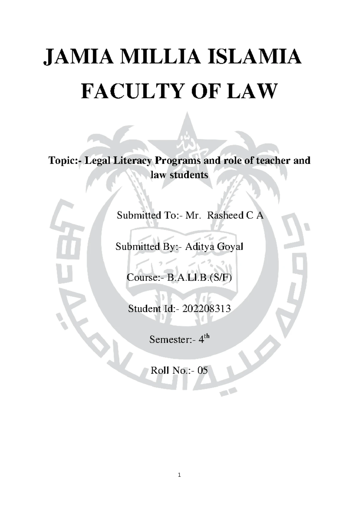 Assignment ML - kjnjn - JAMIA MILLIA ISLAMIA NEW DELHI - Family Law ...