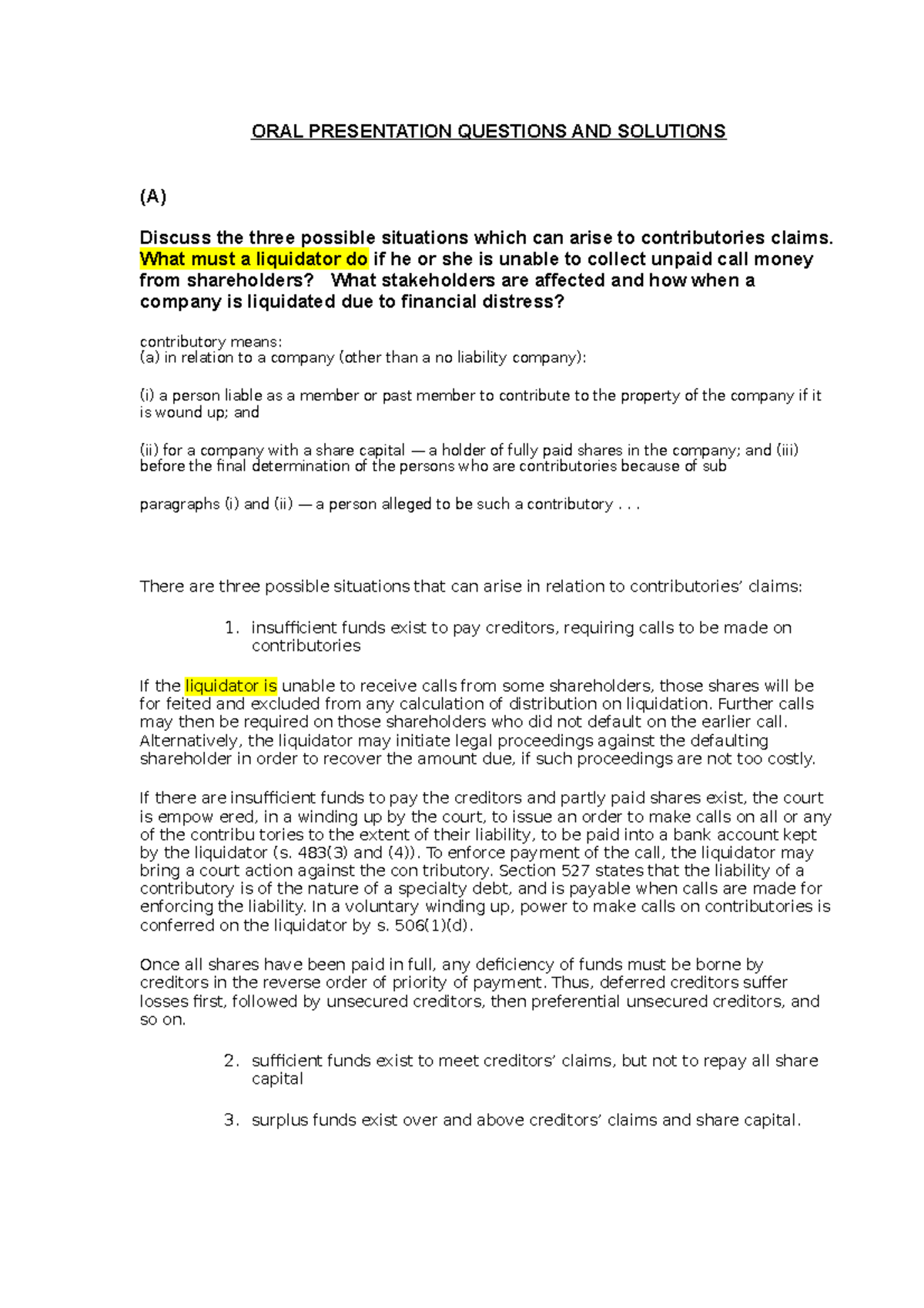 Topic 11 - Tutorial question and suggested solutions - ORAL ...