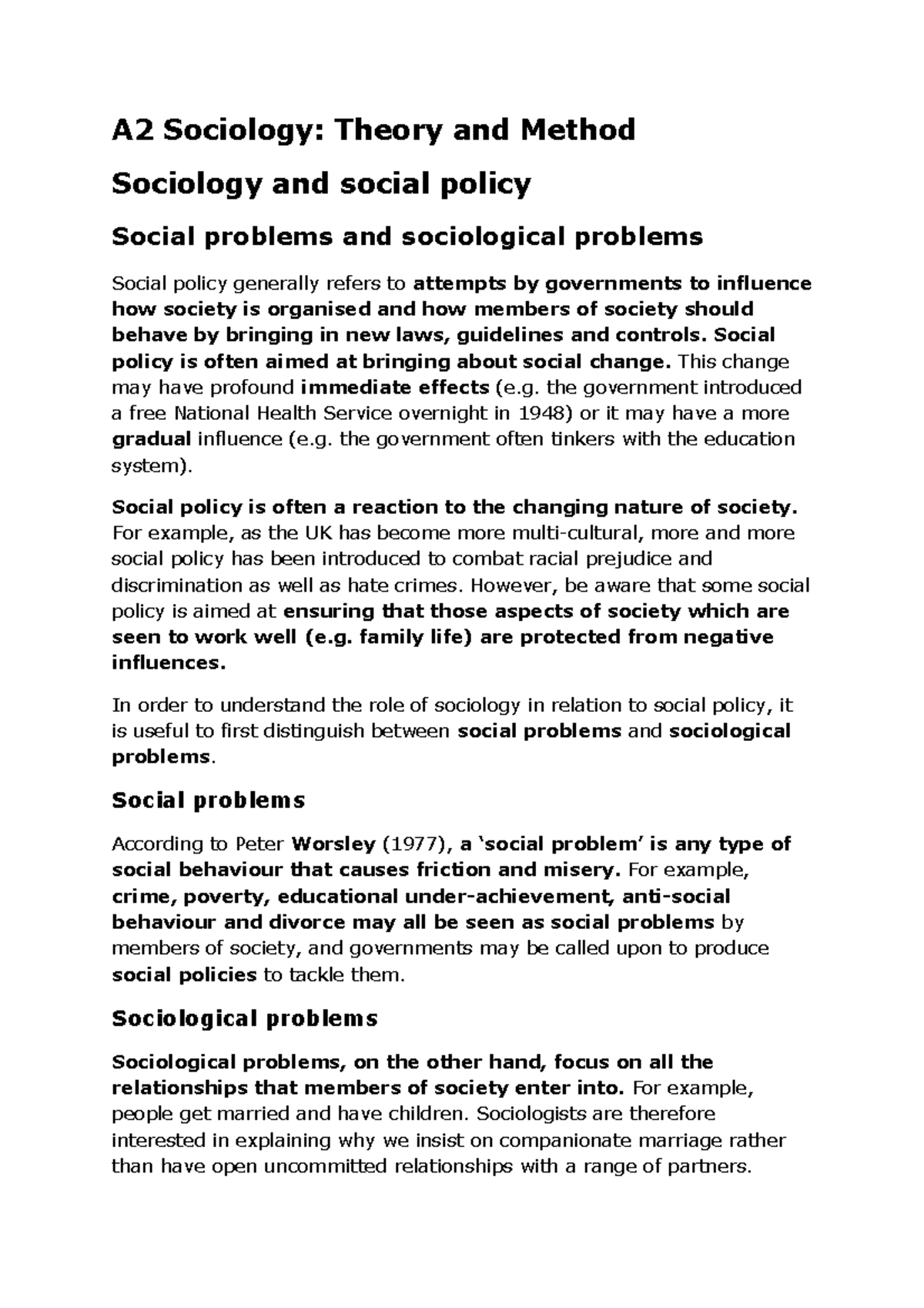 33. Social Policy - A2 Sociology: Theory and Method Sociology and ...