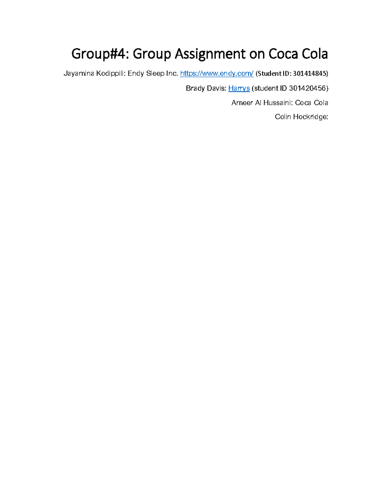 Group #4Assignment - Assignment - Group#4: Group Assignment on Coca ...