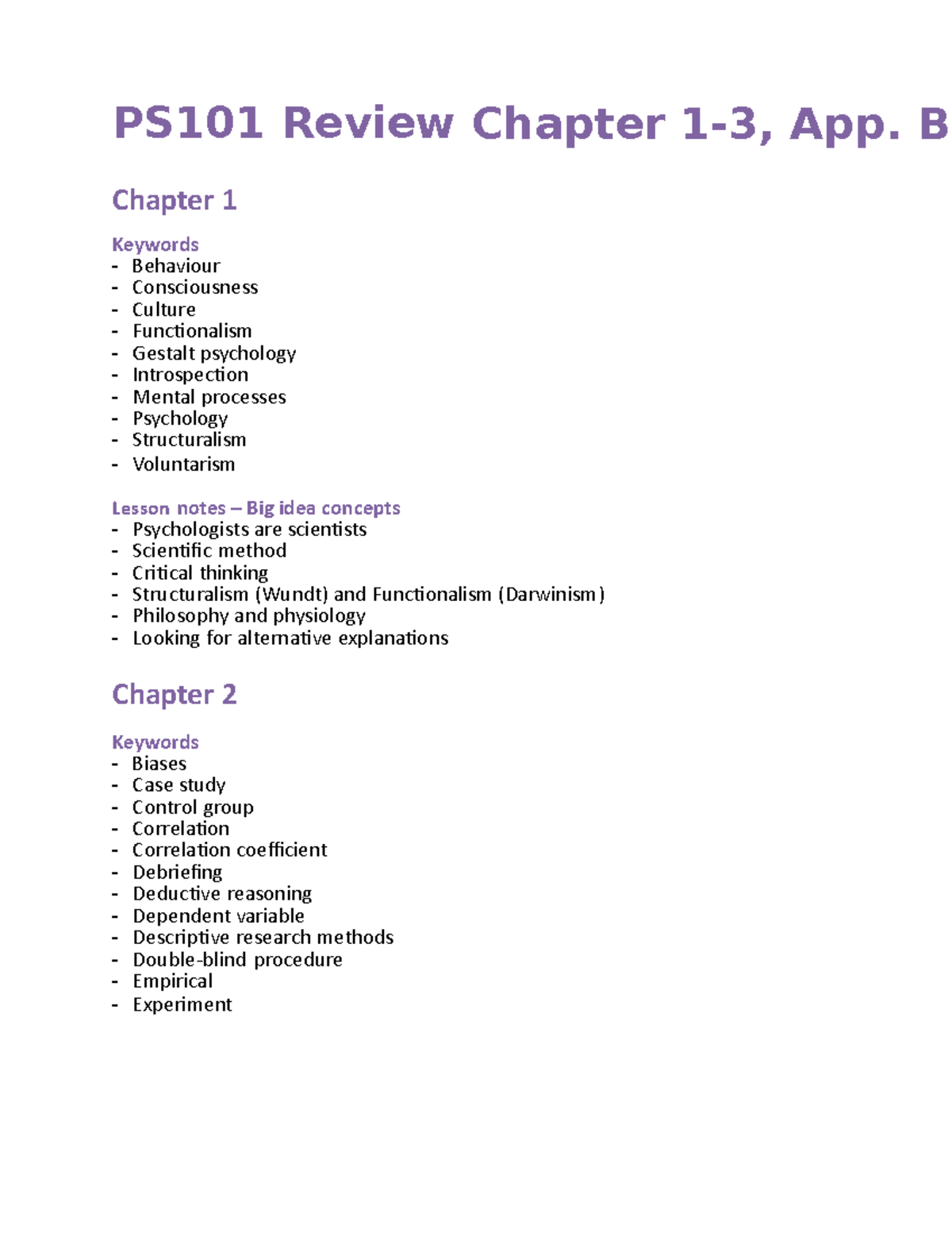 PS101 Midterm 1 Review & Concepts - PS101 Review Chapter 1-3, App. B ...