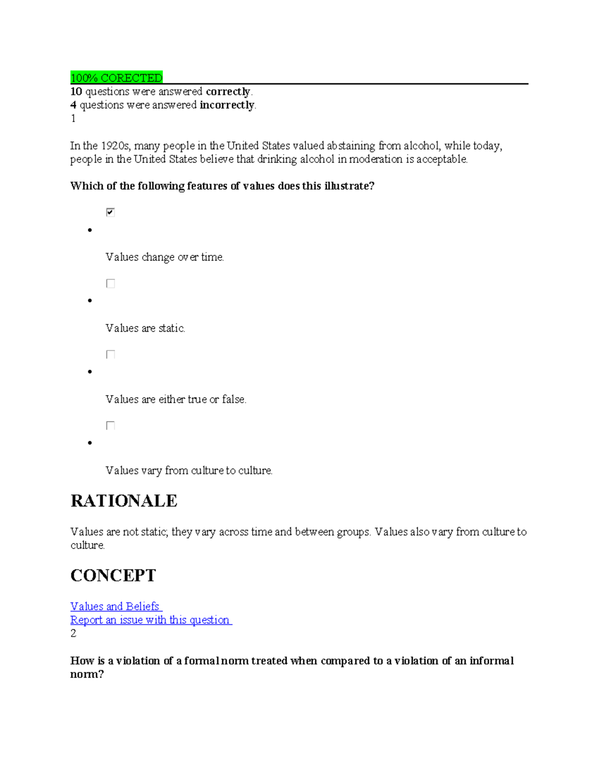 Milestone 2 Intro to Sociology Sophia - 100% CORECTED 10 questions were ...