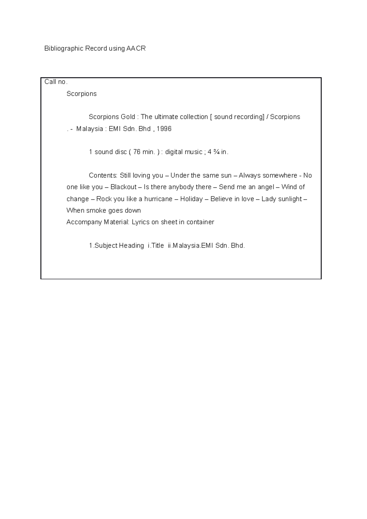 IML202 Group Assignment ( Soundrecording) - Bibliographic Record using ...