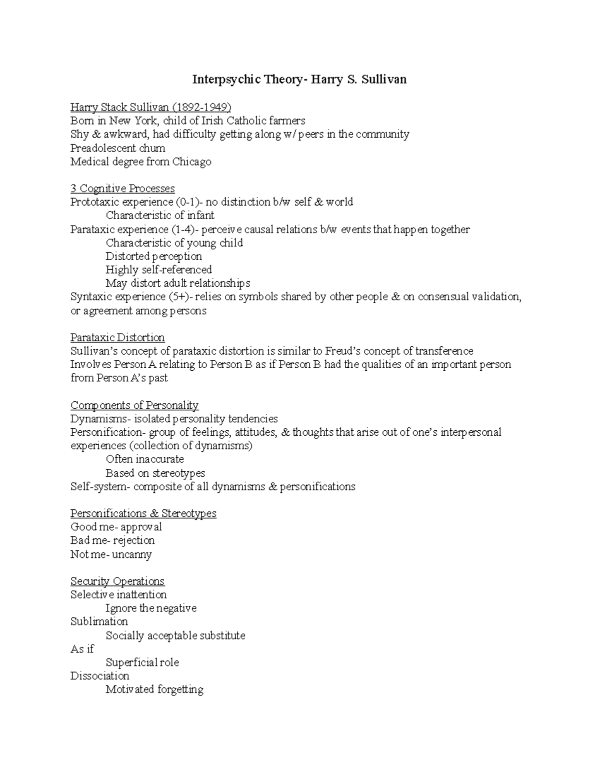PY 368- Chapter 5, Interpsychic Theory - Interpsychic Theory- Harry S ...