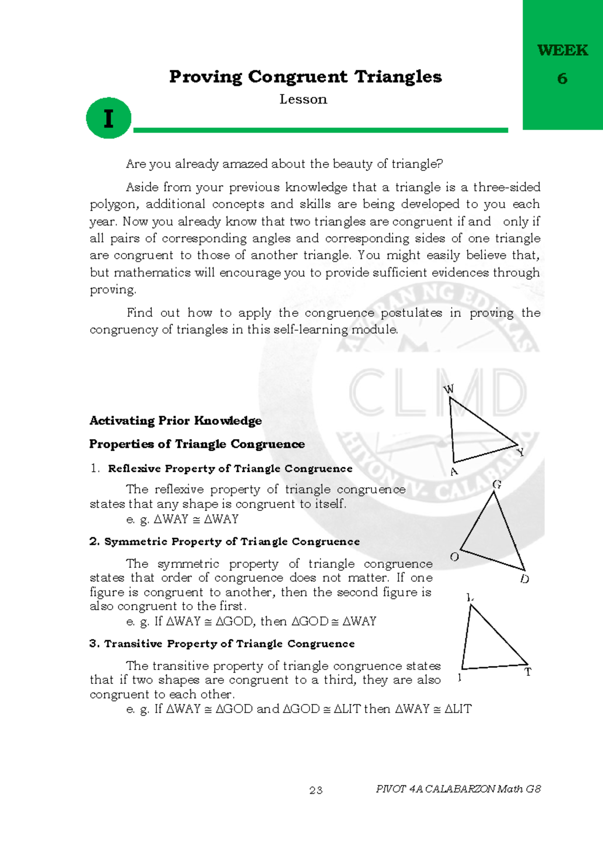 Triangle-Congruence-Module - 23 PIVOT 4A CALABARZON Math G WEEK 6 I Are ...