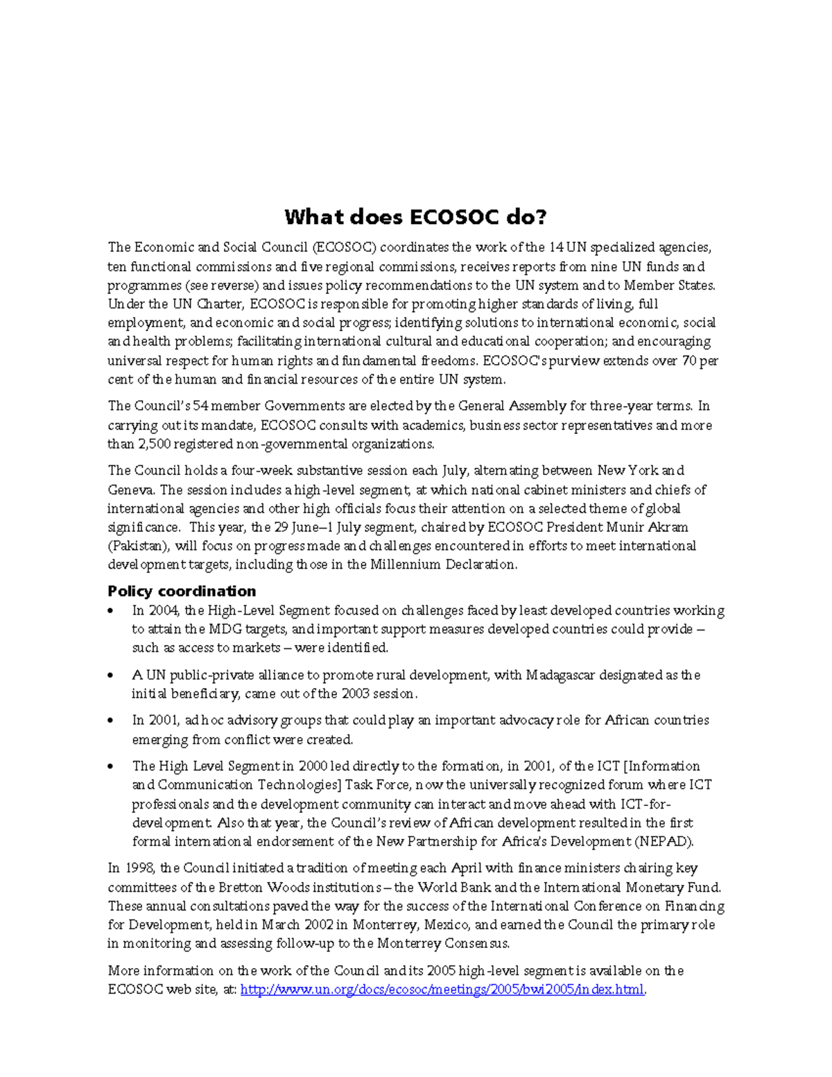 Ecosocinfo rev et - Lecture notes 8 - What does ECOSOC do? The Economic ...