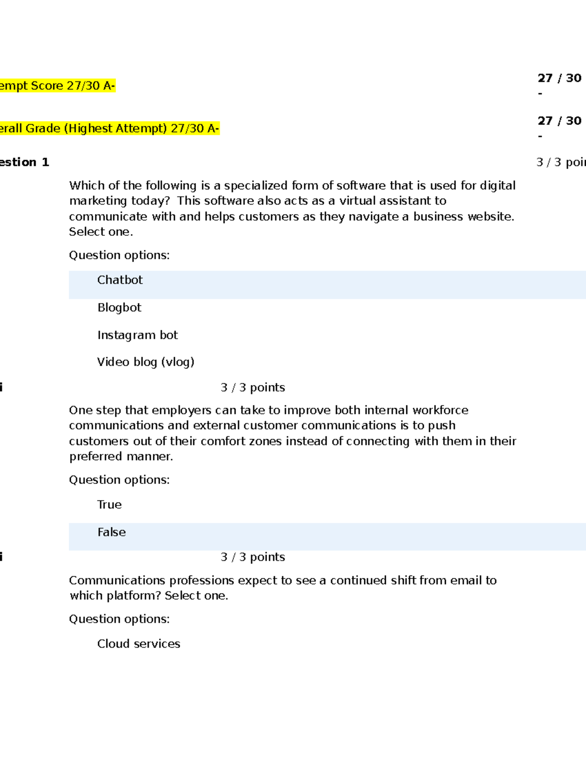 COM-127 Module Five Quiz Graded - 27 / 30 - 27 / 30 - 3 / 3 poin Which ...