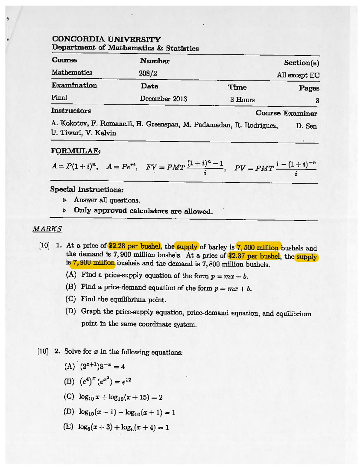 Final exam December 2018 - MATH 208 - Studocu