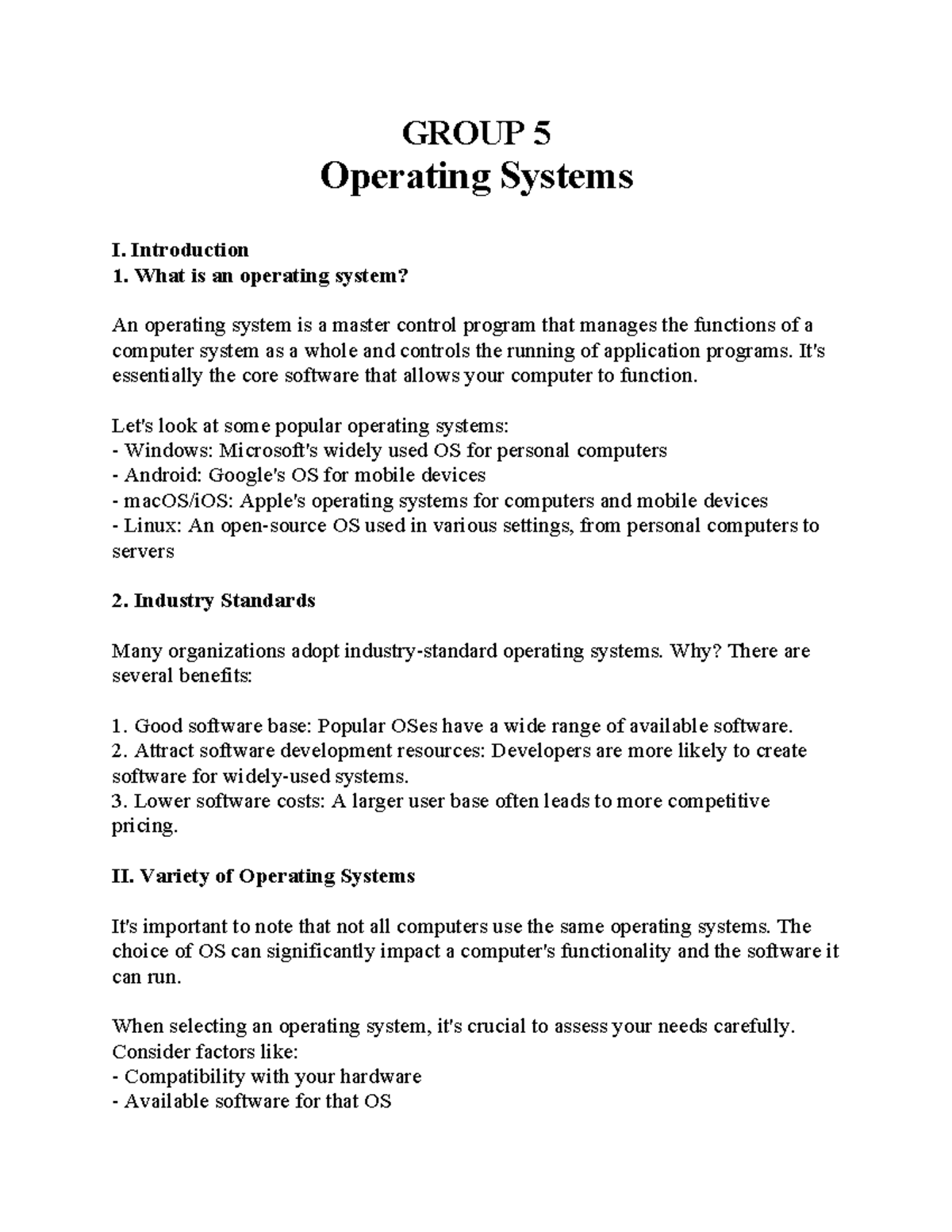 Group 5 - hhdehdj - GROUP 5 Operating Systems I. Introduction What is ...