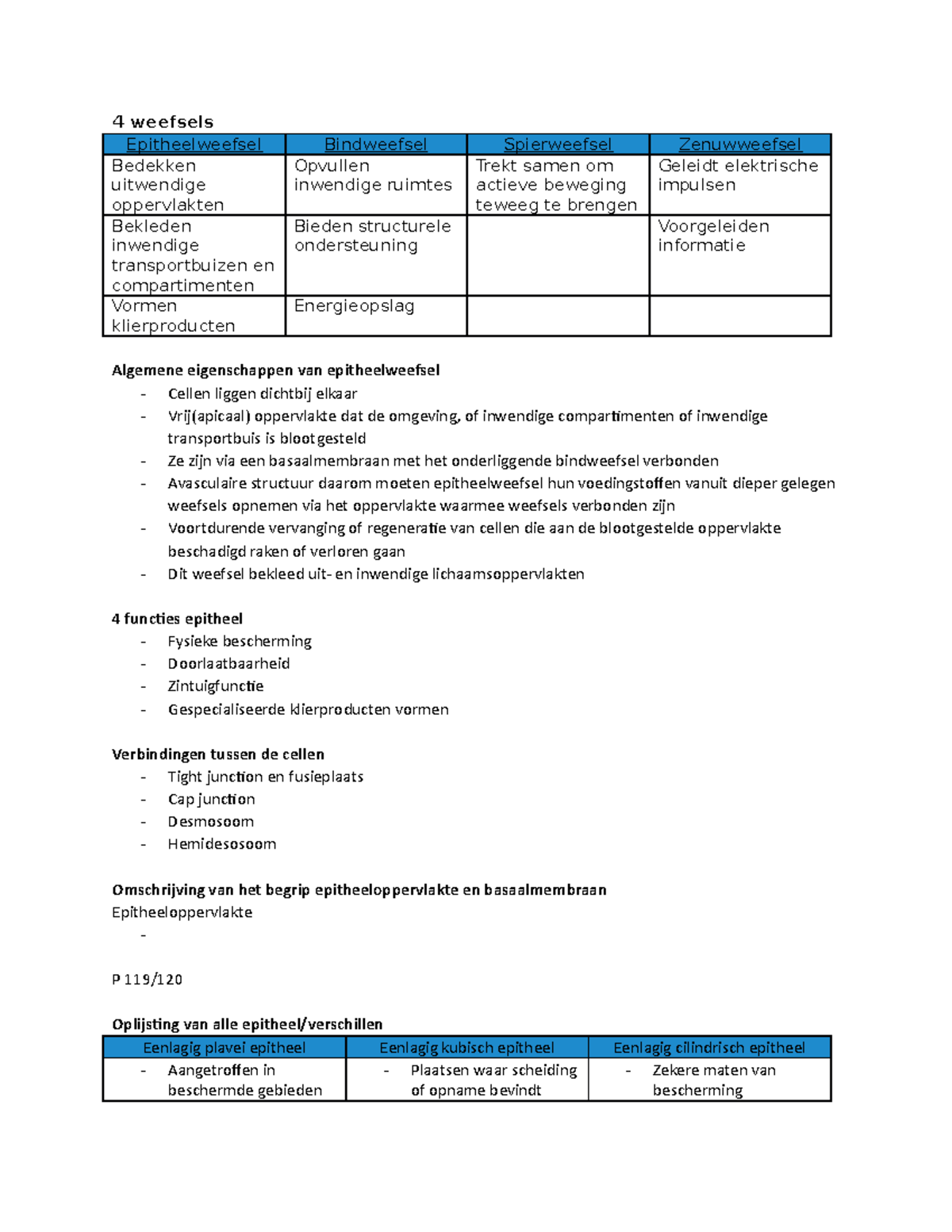 Zelfstudie anatomie - ; :: - 4 weefsels Epitheelweefsel Bindweefsel ...