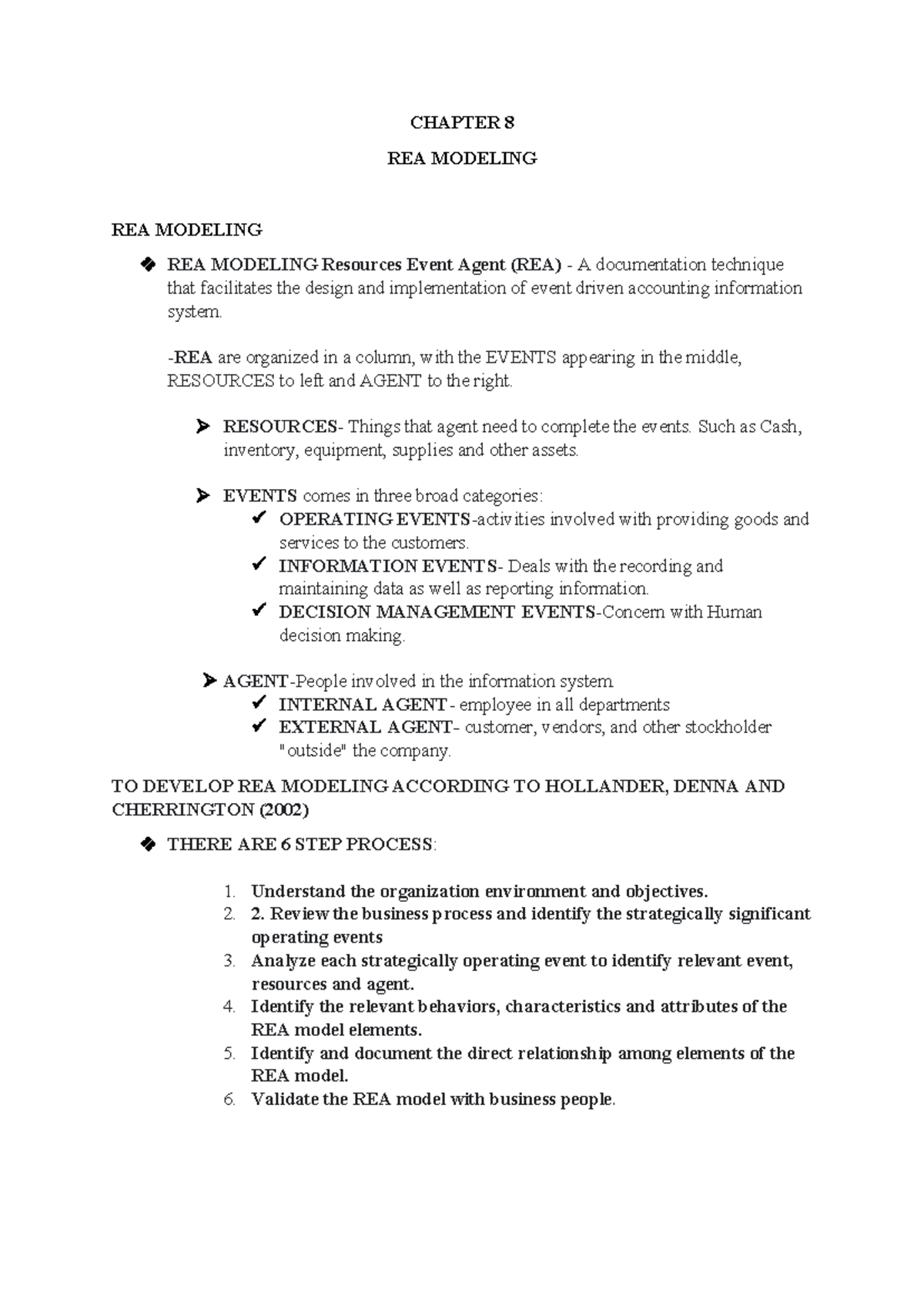 Chapter 8 Reamodel Summary - CHAPTER 8 REA MODELING REA MODELING REA MODELING Resources Event ...