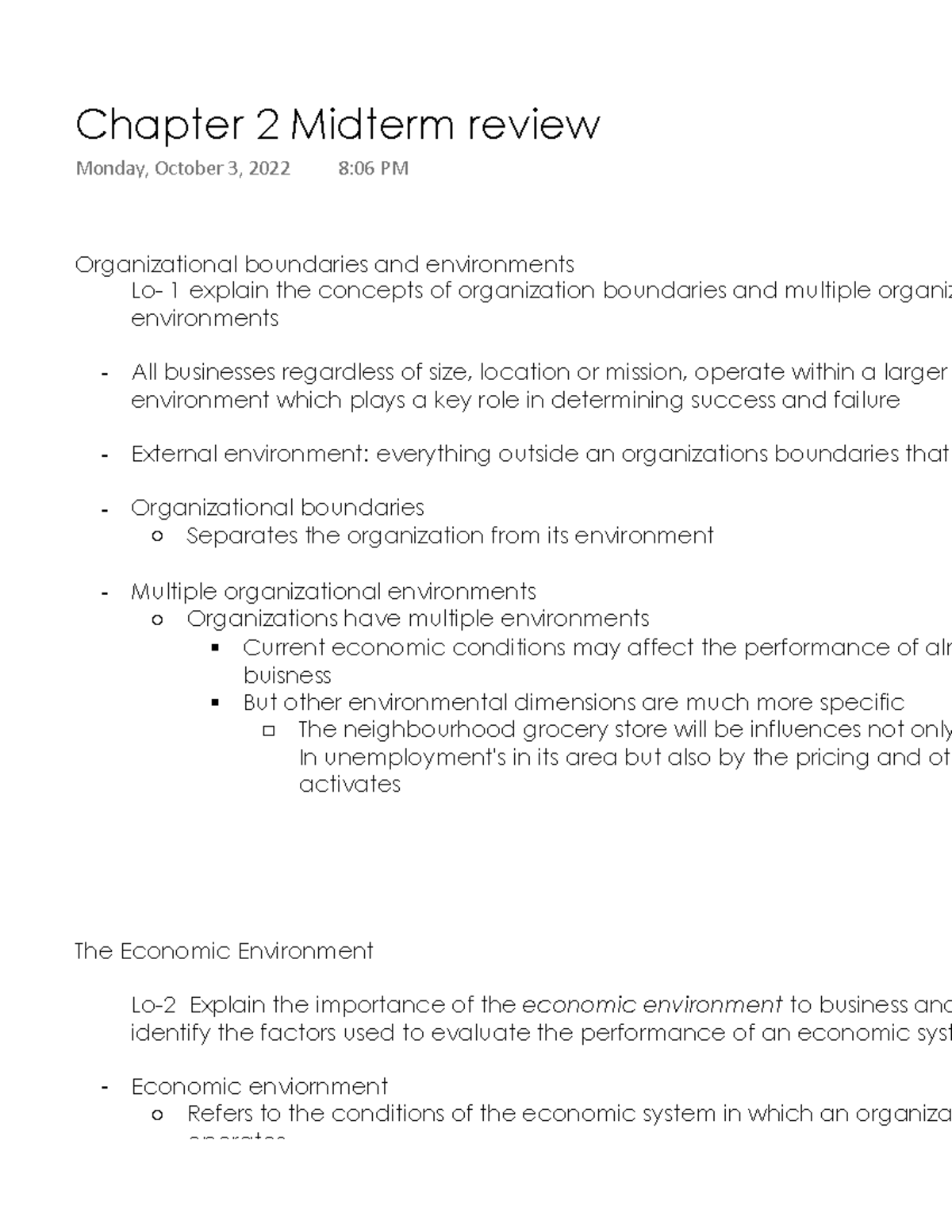 Chapter 2 Midterm review - Organizational boundaries and environments Lo- 1 explain the concepts ...