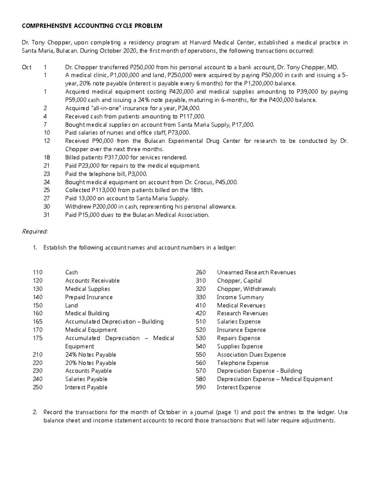 Comprehensive Accounting Cycle Problem - COMPREHENSIVE ACCOUNTING CYCLE ...