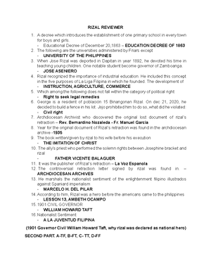 Pointer To Review - LIFE AND Works OF Rizal - Modul 1: Ra Law eor of Nationalis 19t Centur - Studocu