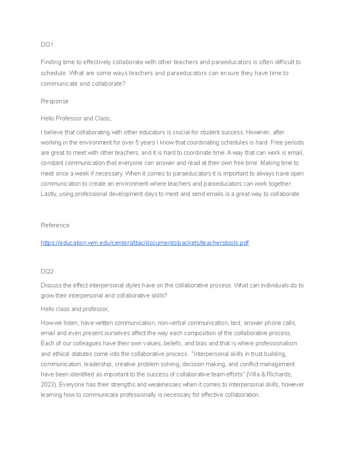 DQ1 and DQ2 - The responses for the first week. DQ 1 and DQ 2. The ...