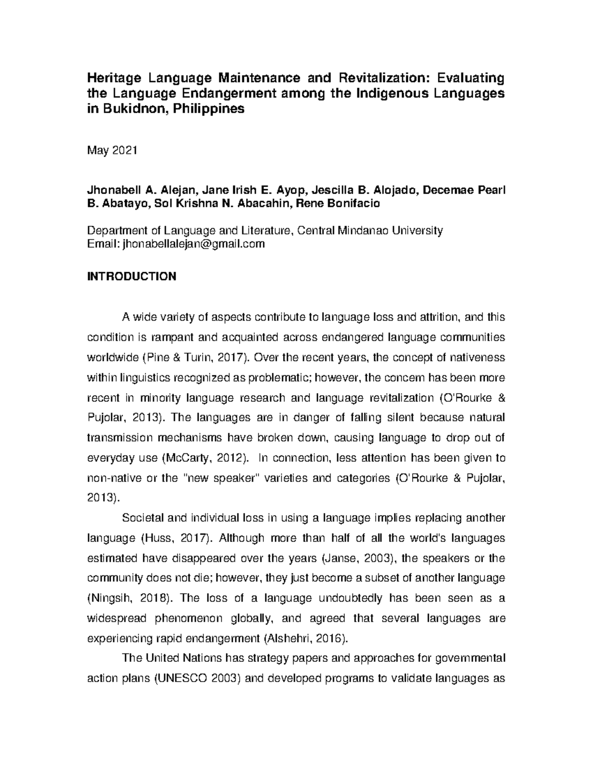 Heritge Language Maintenance AND Revitalization - Alejan, Jane Irish E ...
