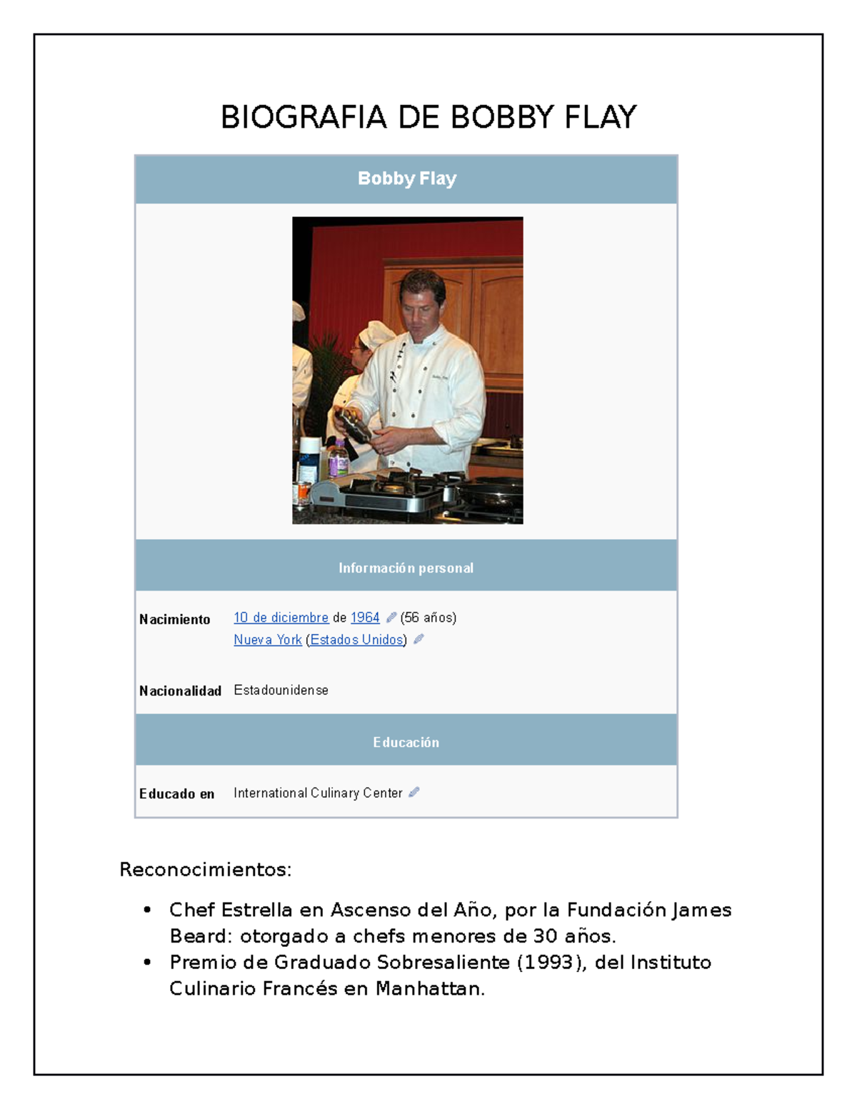 Biografia DE Bobby FLAY - BIOGRAFIA DE BOBBY FLAY Bobby Flay ...