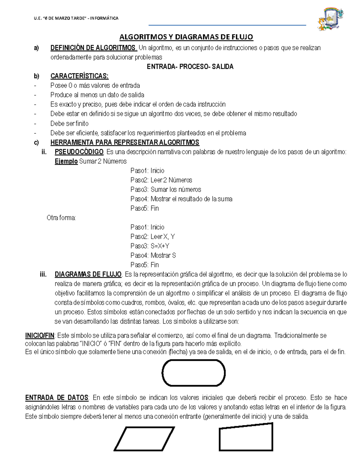 Algoritmos Diagramas DE Flujo - U. “6 DE MARZO TARDE” - INFORM¡TICA ALGORITMOS Y DIAGRAMAS DE ...