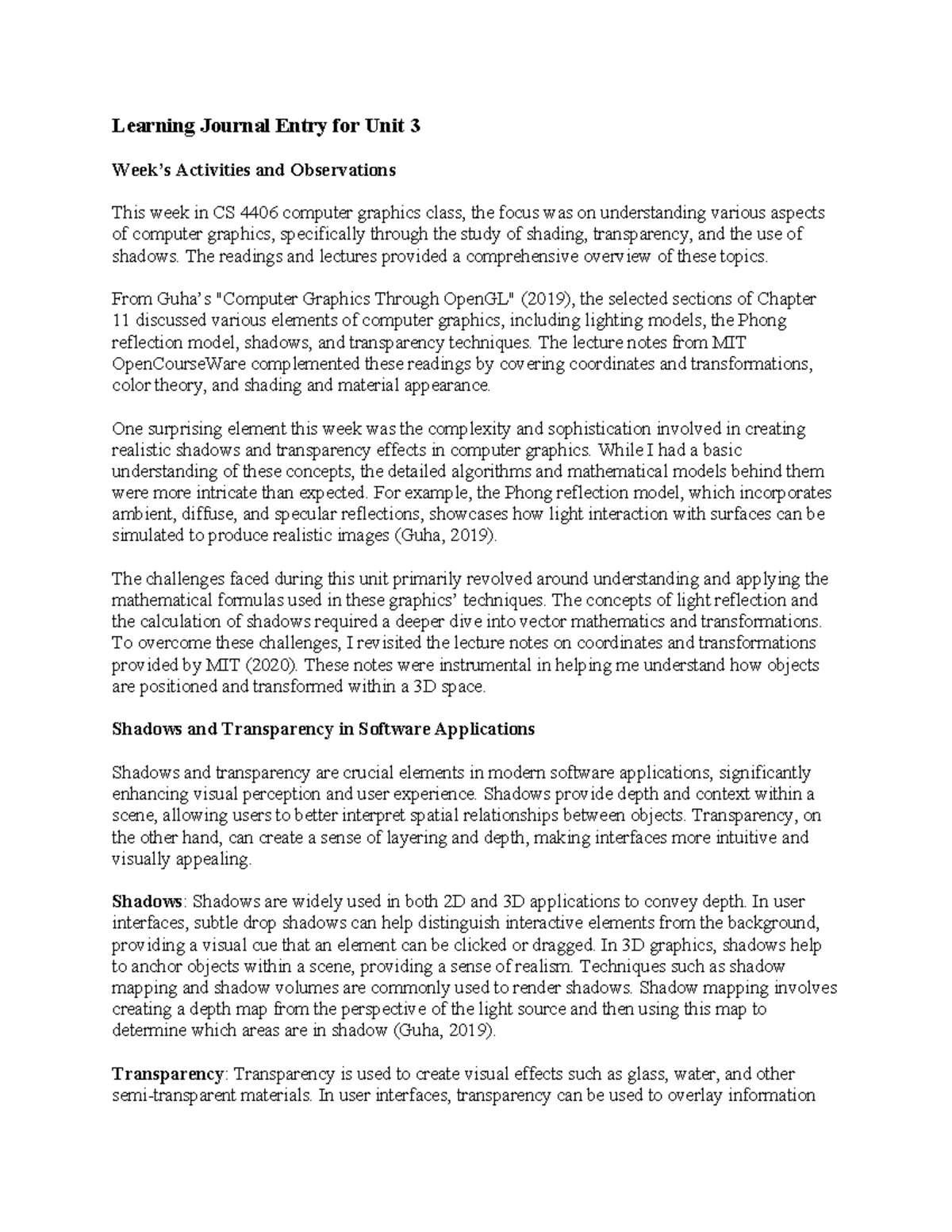 Learning Journal Assignment Unit 3(Graphics) - Learning Journal Entry ...