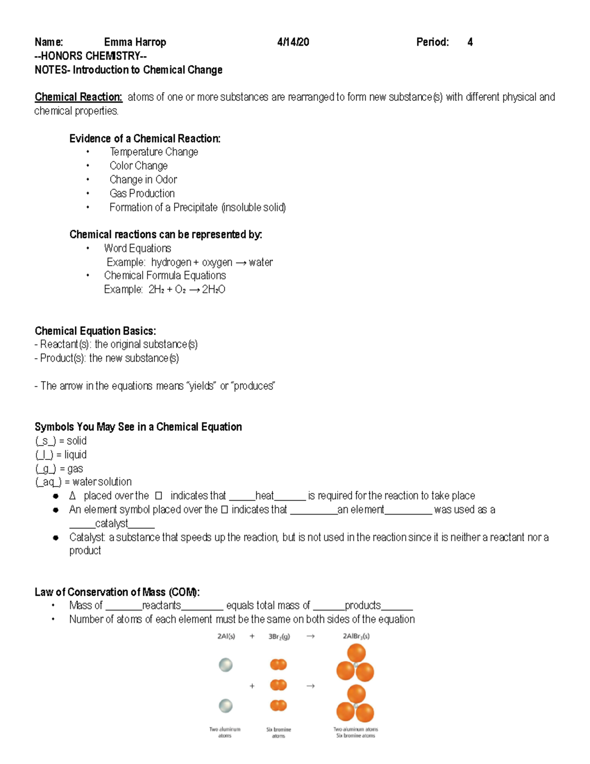 Chemical Changes - Notes from high school chemistry but may be helpful ...