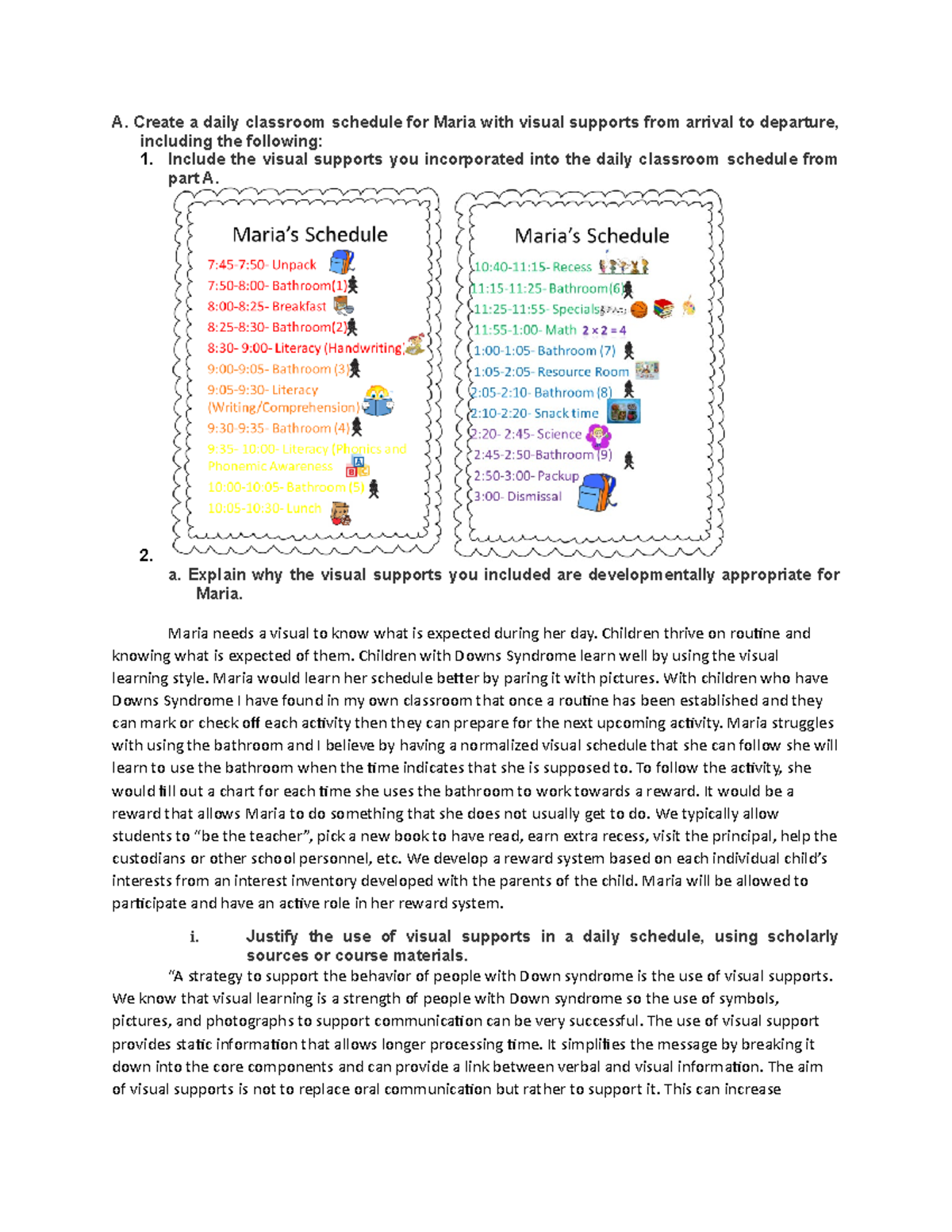 FLC Task 2 - Course tasks - A. Create a daily classroom schedule for ...