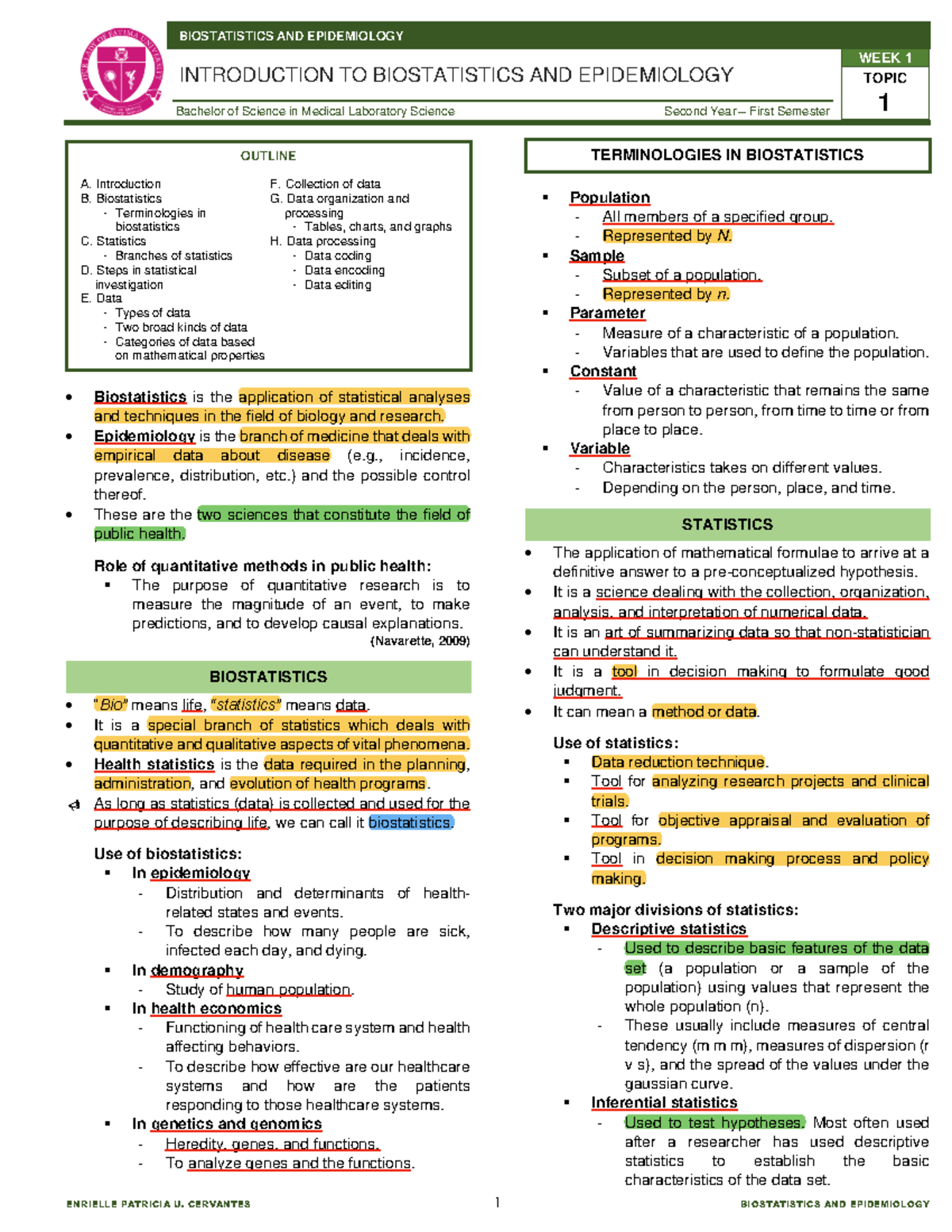 1P-BIOE - BIOE - Biostatistics is the application of statistical analyses and techniques in the ...