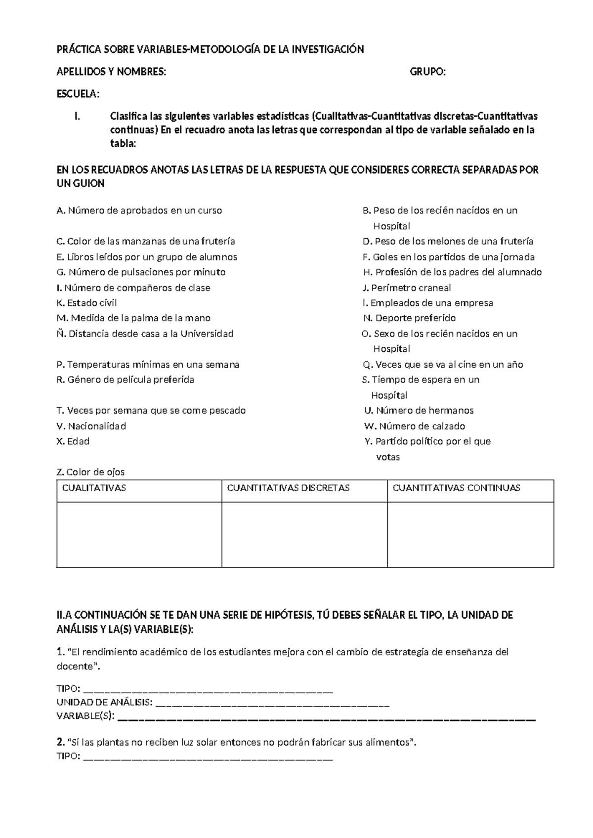 Práctica Sobre Variables - PRÁCTICA SOBRE VARIABLES-METODOLOGÍA DE LA ...
