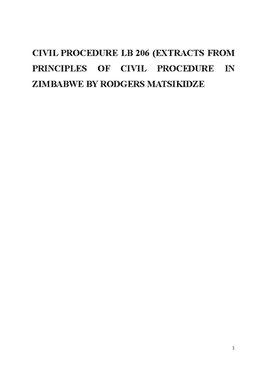 Tutorial one civil - TITLE : CIVIL PROCEDURE TUTORIAL ASSIGNMENT LECTURER : MR MATSIKIDZE GROUP ...