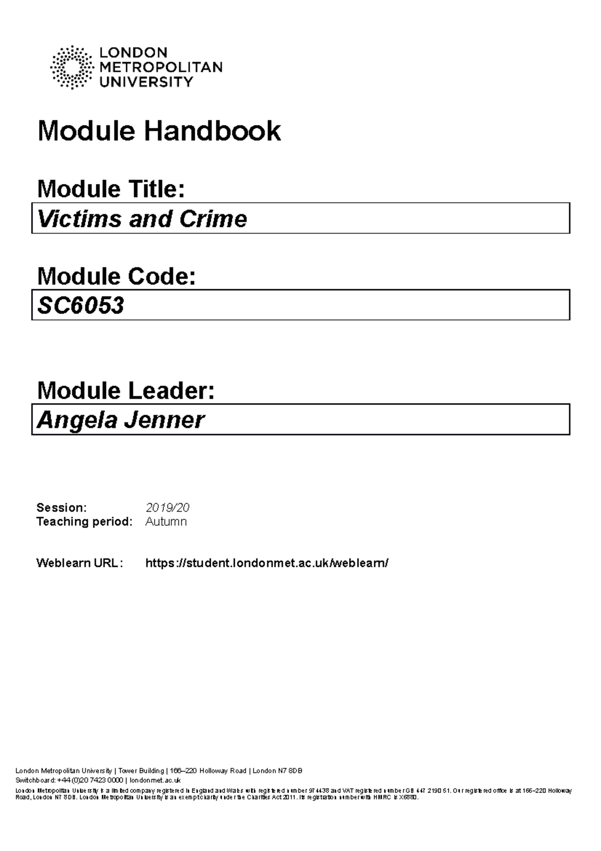 UG Module Handbook SC6053 2019-20 - Module Handbook Module Title ...
