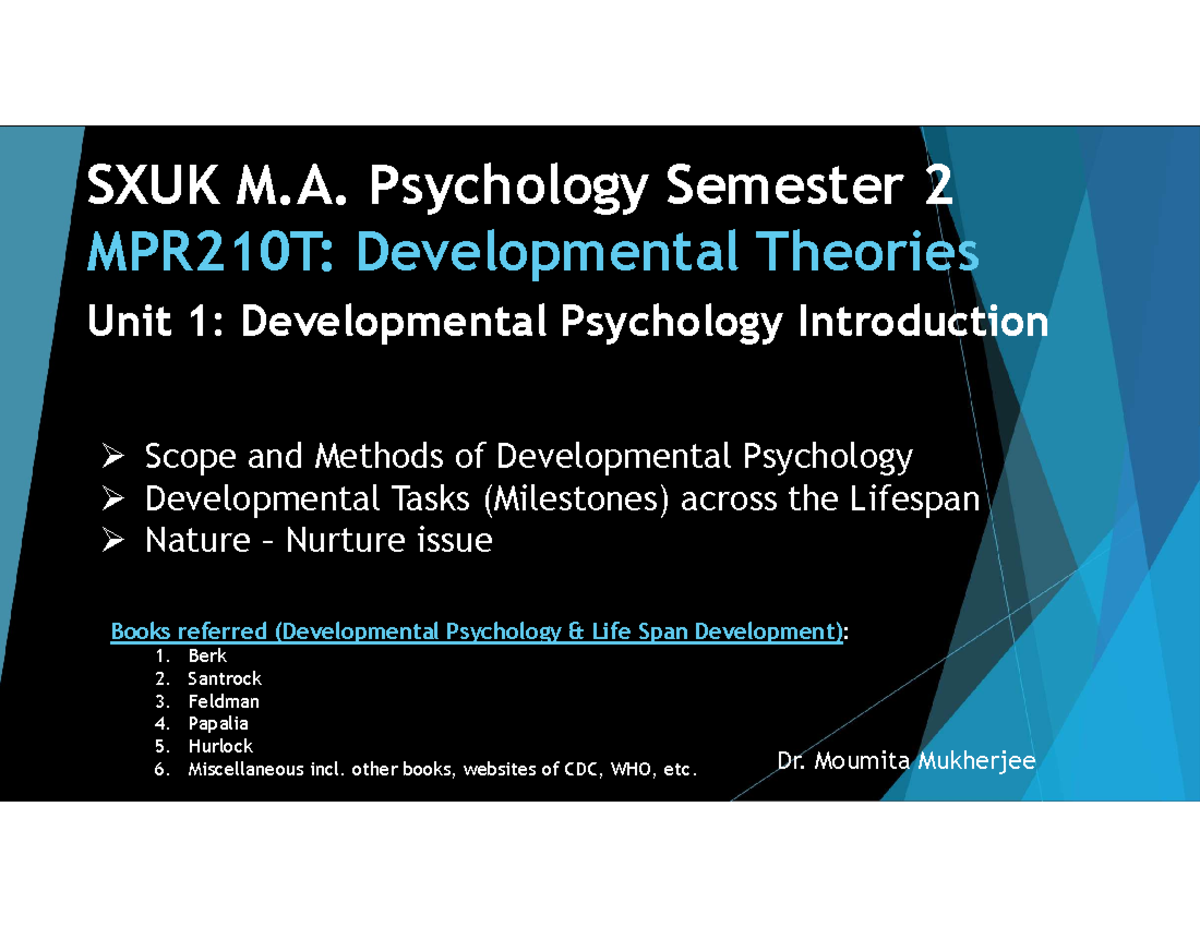MPR210T Unit 1 - Developmental Psychology - Introduction Stages (rev 29 ...