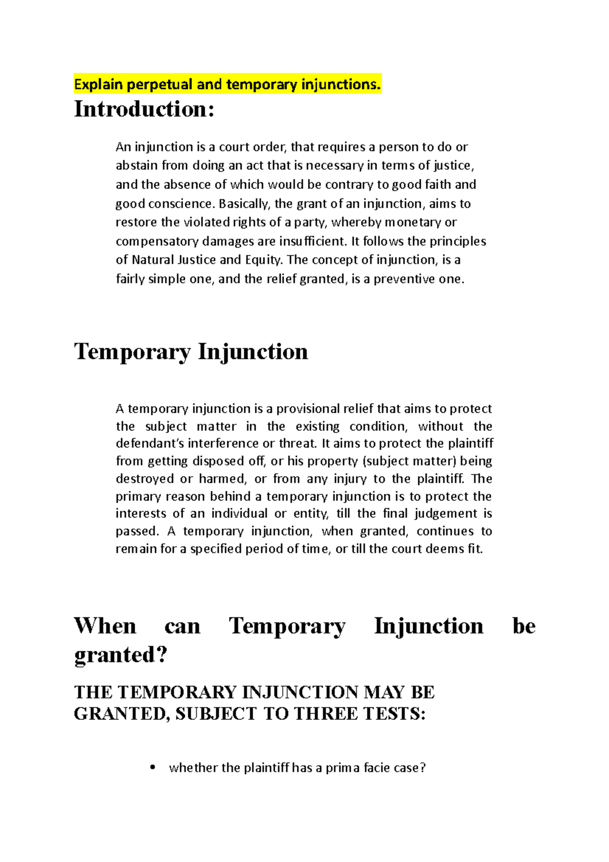 Chapter 5 contract 1 - Explain perpetual and temporary injunctions. Introduction: An injunction ...
