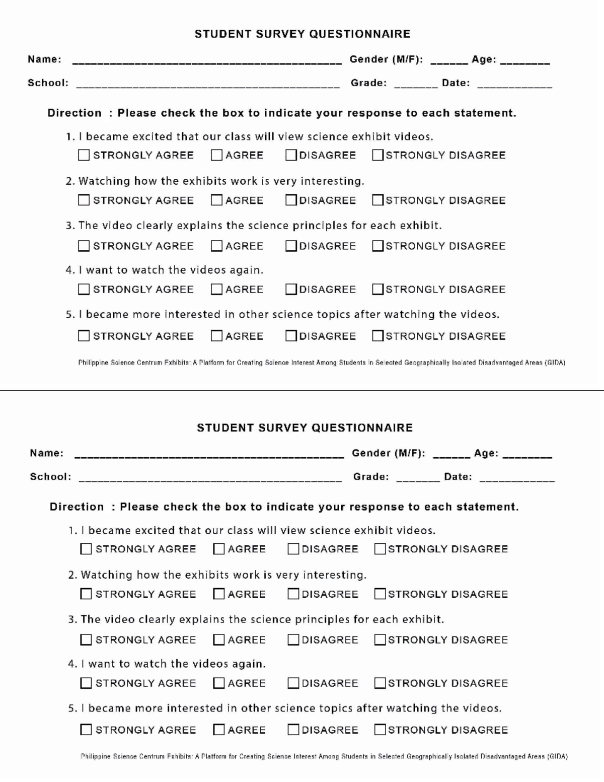 05 Student Survey Questionnaire - Bachelor of Secondary Education - Studocu